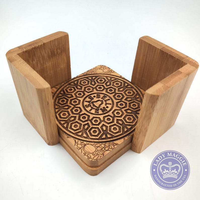 Bell System Manhole Cover Mandala Logo Vintage Bamboo Coasters | Bell ...