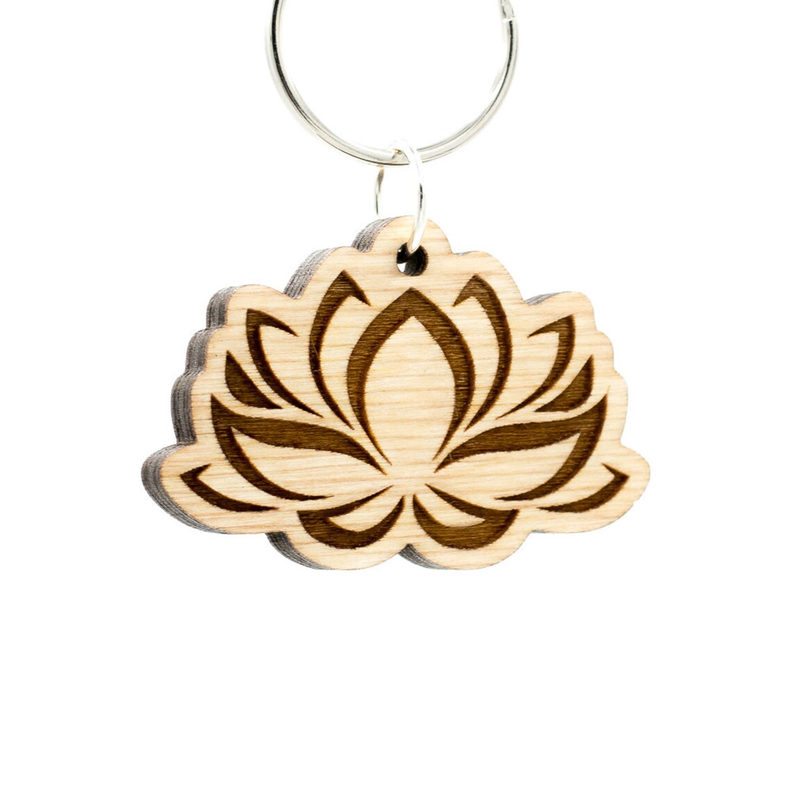 Lotus Flower Charm Keychain Lotus Carved Wood Key Ring - Etsy