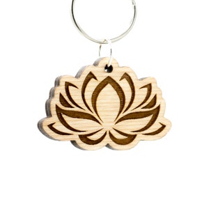 Lotus Flower Charm Keychain - Lotus Carved Wood Key Ring - Lotus Wooden ...