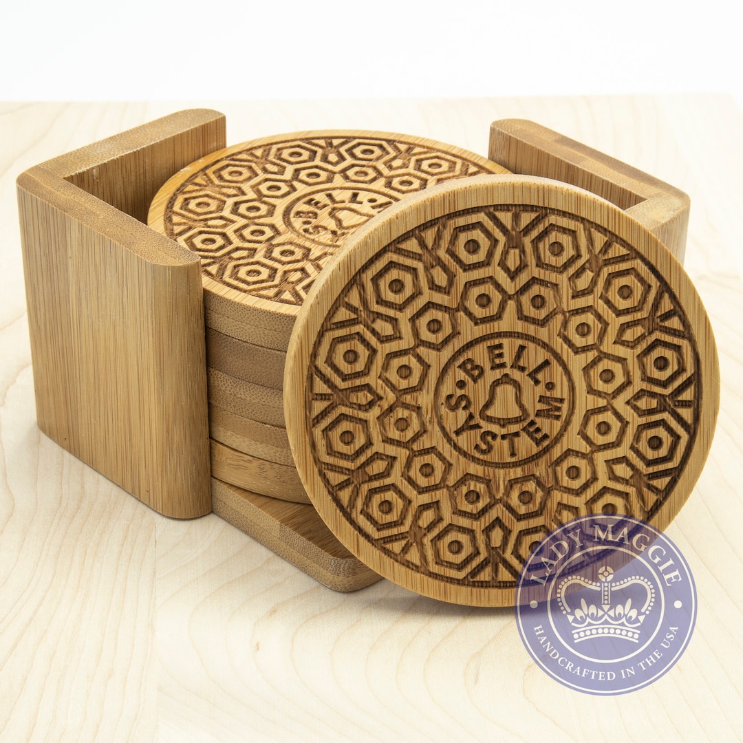 Bell System Manhole Cover Mandala Logo Vintage Bamboo Coasters | Bell ...
