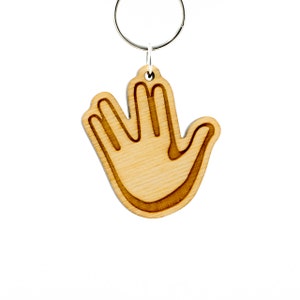 Vulcan Hand Salute Emoji Keychain - Star Trek Vulcan Emoji Carved Wood ...