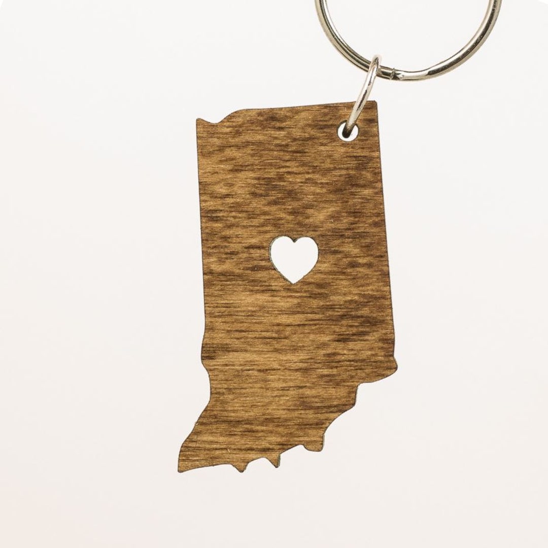 Indiana Wooden Keychain - IN State Keychain - Wooden Indiana Carved Key ...