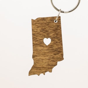 Indiana Wooden Keychain - IN State Keychain - Wooden Indiana Carved Key ...