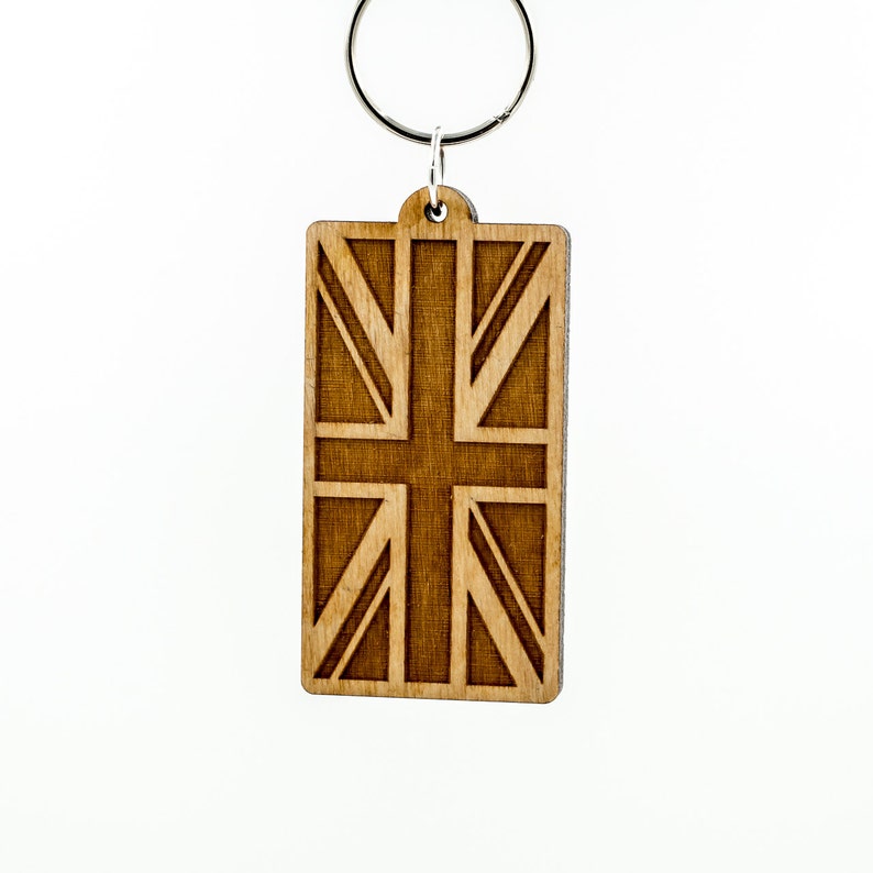 British Flag Keychain Union Jack Flag Carved Wood Key Ring - Etsy