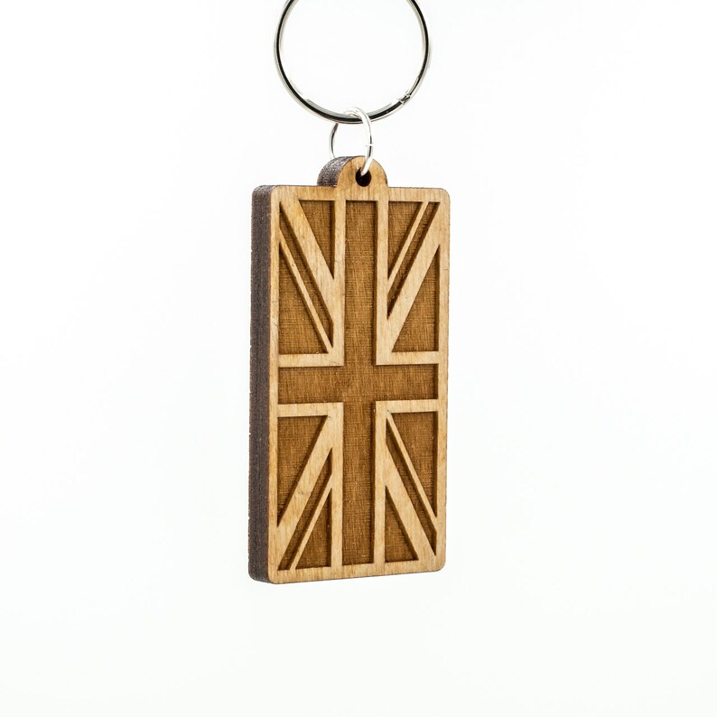 British Flag Keychain Union Jack Flag Carved Wood Key Ring - Etsy