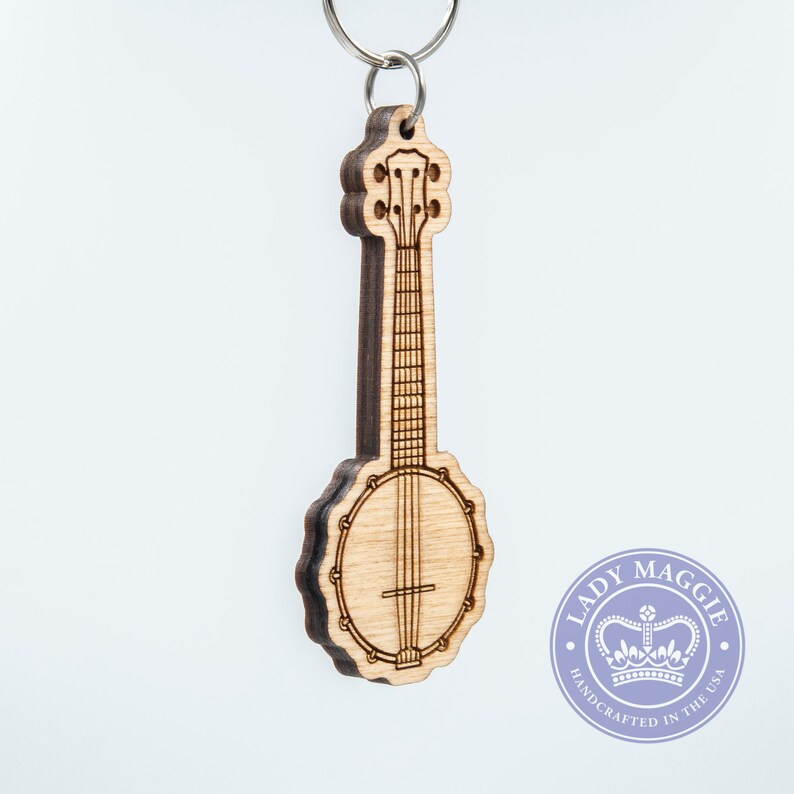 Banjo Keychain Banjo Carved Wood Key Ring Engraved Wooden | Etsy