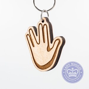 Vulcan Hand Salute Emoji Keychain - Star Trek Vulcan Emoji Carved Wood ...