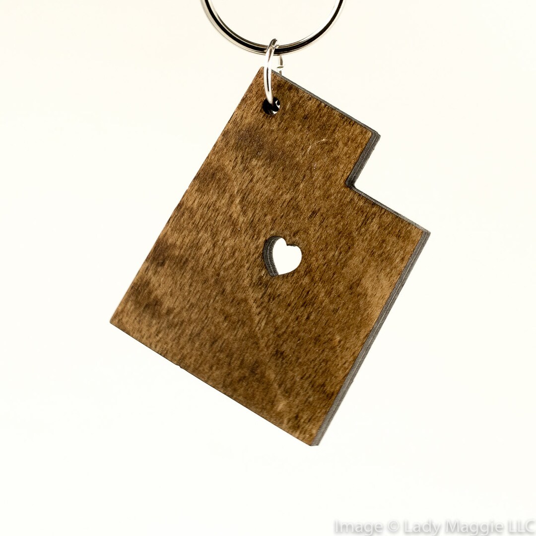 Utah Wooden Keychain - UT State Keychain - Wooden Utah Carved Key Ring ...