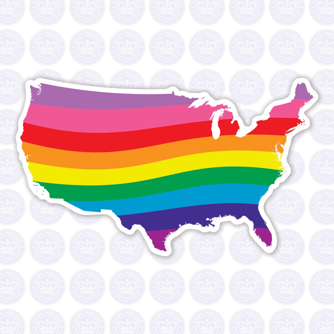 American Rainbow Flag Decal - USA Rainbow Flag Decal Bumper Sticker ...