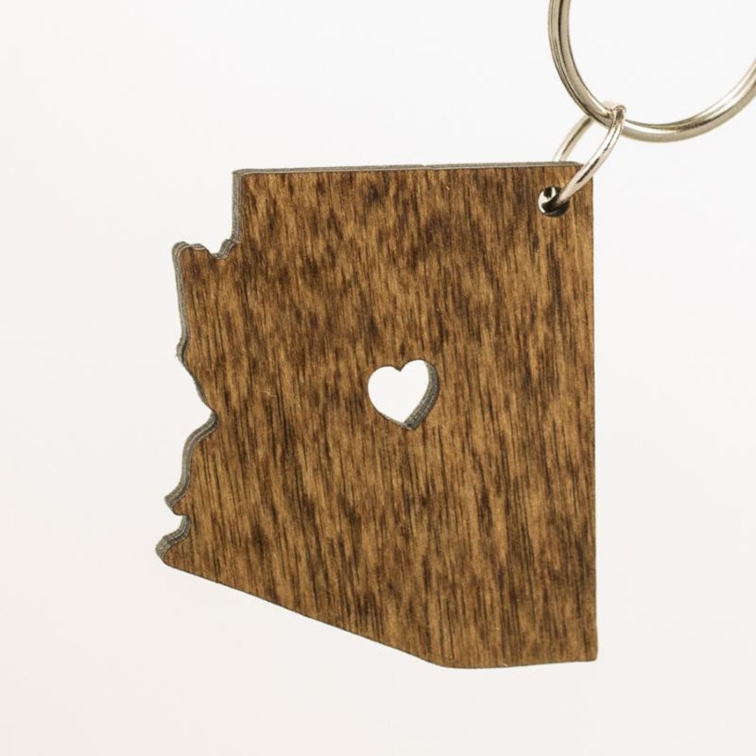 Arizona Wooden Keychain - AZ State Keychain - Wooden Arizona Carved Key ...