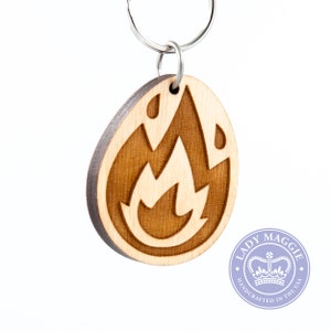 Fire Emoji Keychain - Wooden Flame Emoji Carved Wood Key Ring - Burning ...