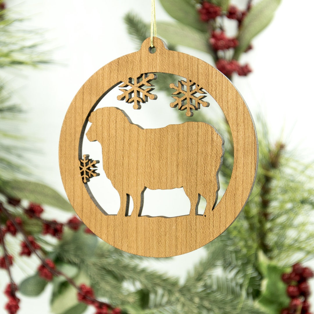 Sheep Christmas Wood Ornament - Sheep Silhouette Laser Cut Wooden Tree ...