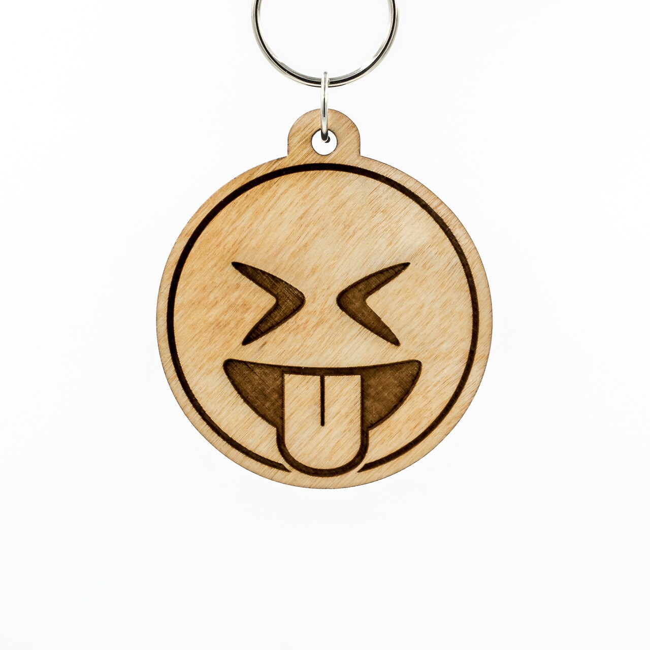 Tongue Out Emoji Wood Keychain Yuck Face Emoji Face With - Etsy