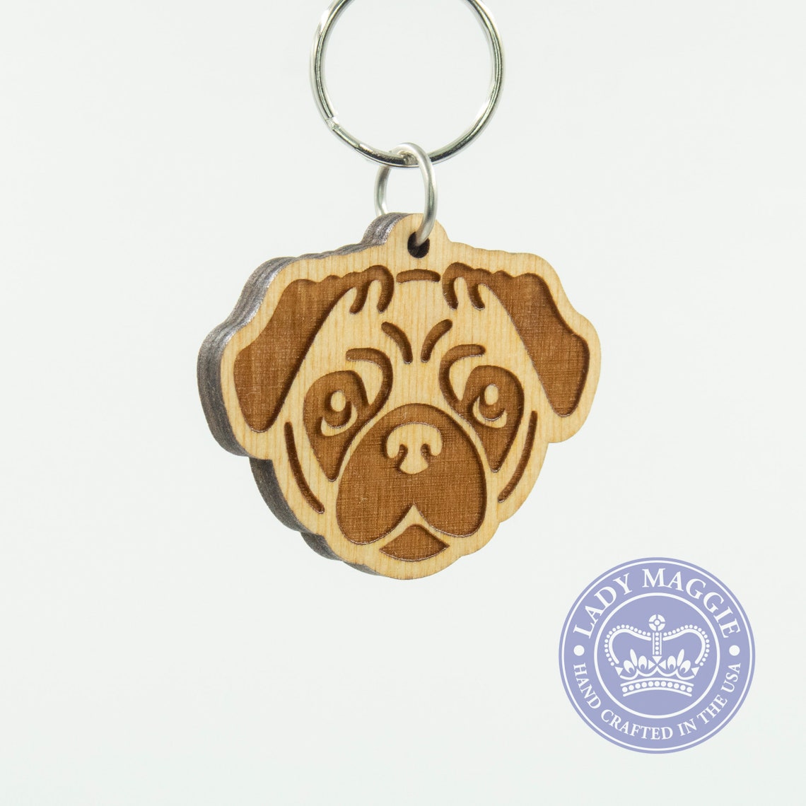 Pug Keychain Pug Dog Carved Wood Key Ring Pug Face Wooden - Etsy