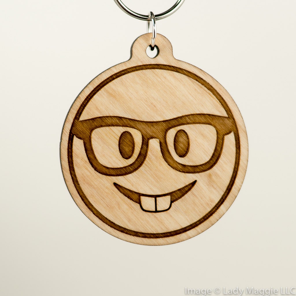 Nerd Face Emoji Wooden Keychain Nerd With Glasses Emoji - Etsy