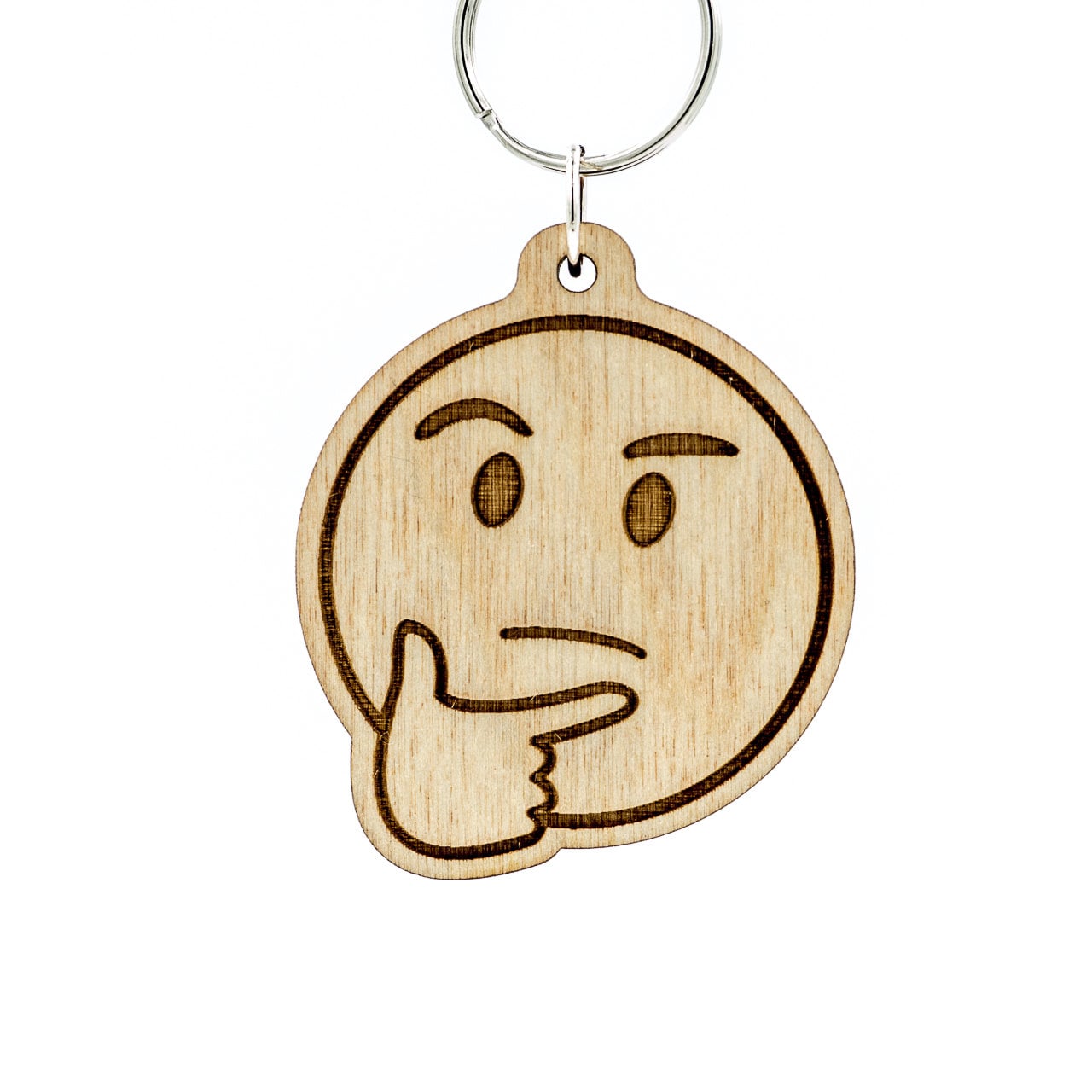 Thinking Face Emoji Keychain - Hmmm Emoji - Thinker Emoji Carved Wood ...
