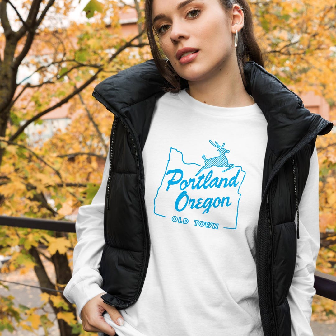Portland Oregon Old Town Unisex Long Sleeve Tee | Blue Graphic Stag ...