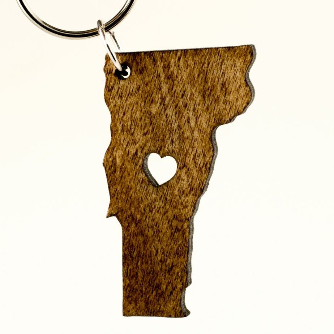 Vermont Wooden Keychain - VT State Keychain - Wooden Vermont Carved Key ...