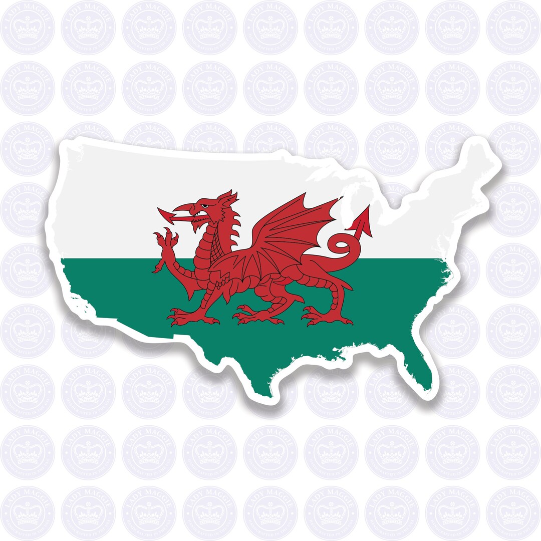 American Welsh Flag Decal - Welsh Expat Decal Bumper Sticker - American ...