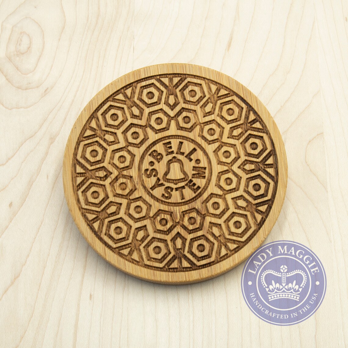 Bell System Manhole Cover Mandala Logo Vintage Bamboo Coasters | Bell ...