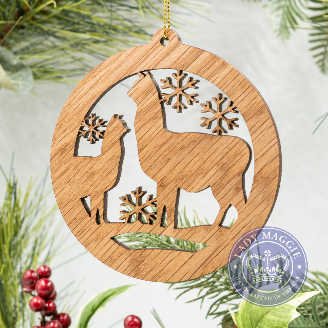 Alpaca Christmas Ornament - Alpaca Silhouette Snowflake Wooden Tree ...