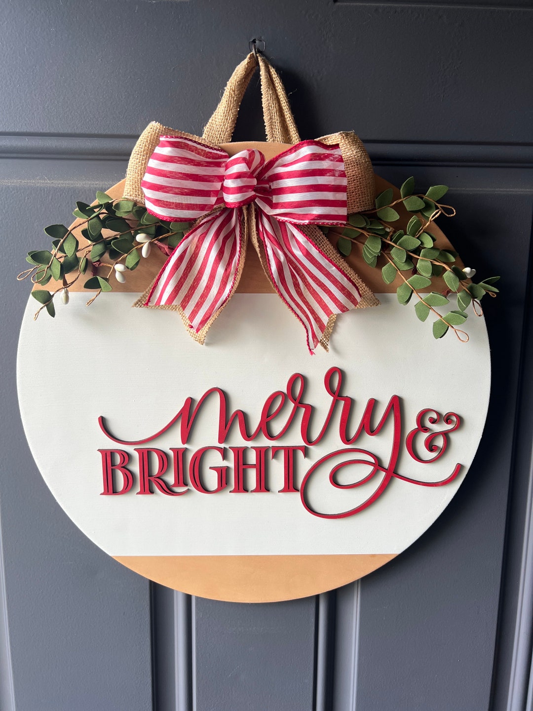 Christmas Door Hanger Wood Door Sign for Christmas Round Front Door ...