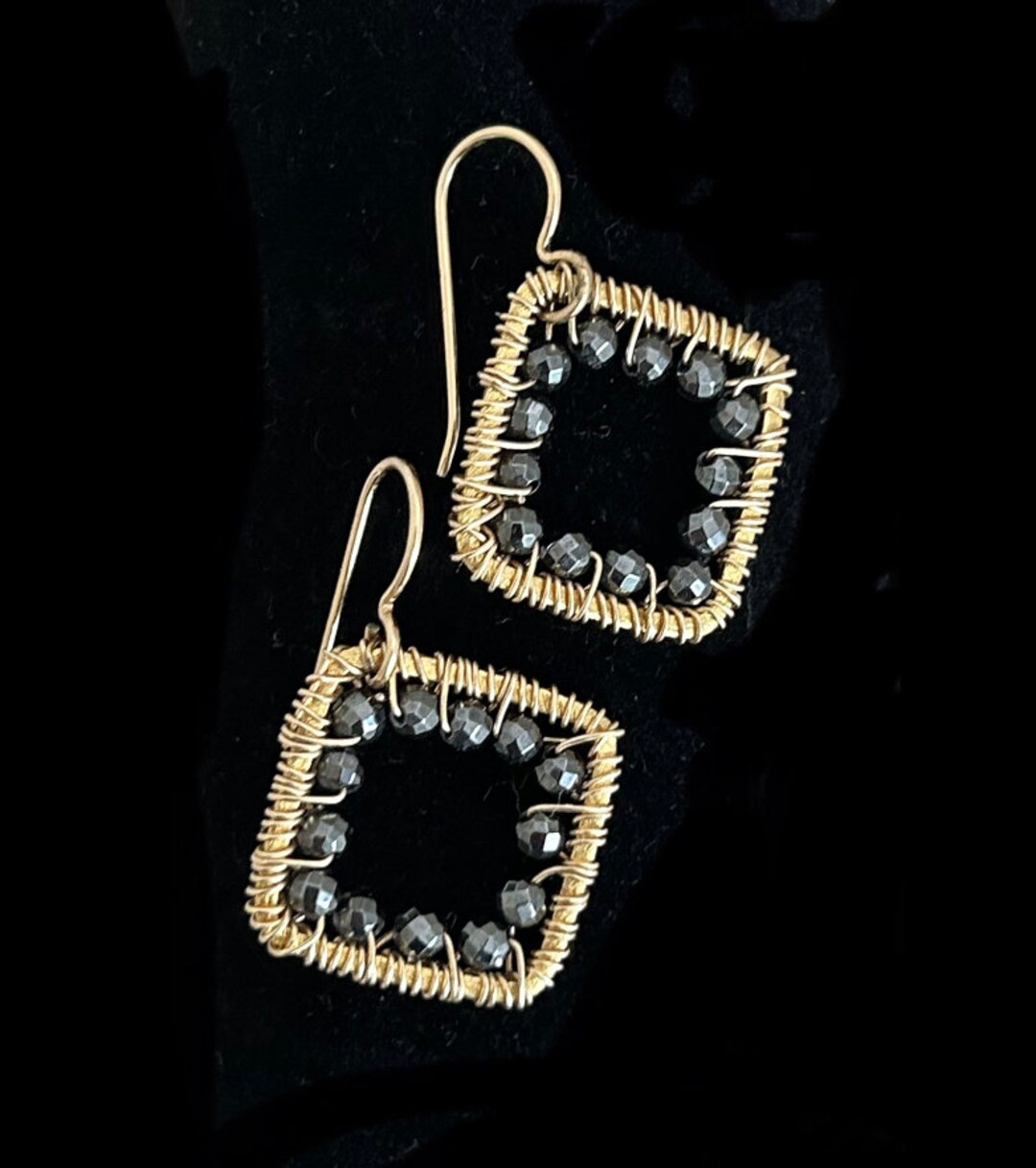 14k Gold Filled Dangling Diamond Shape Earings With Hematite - Etsy