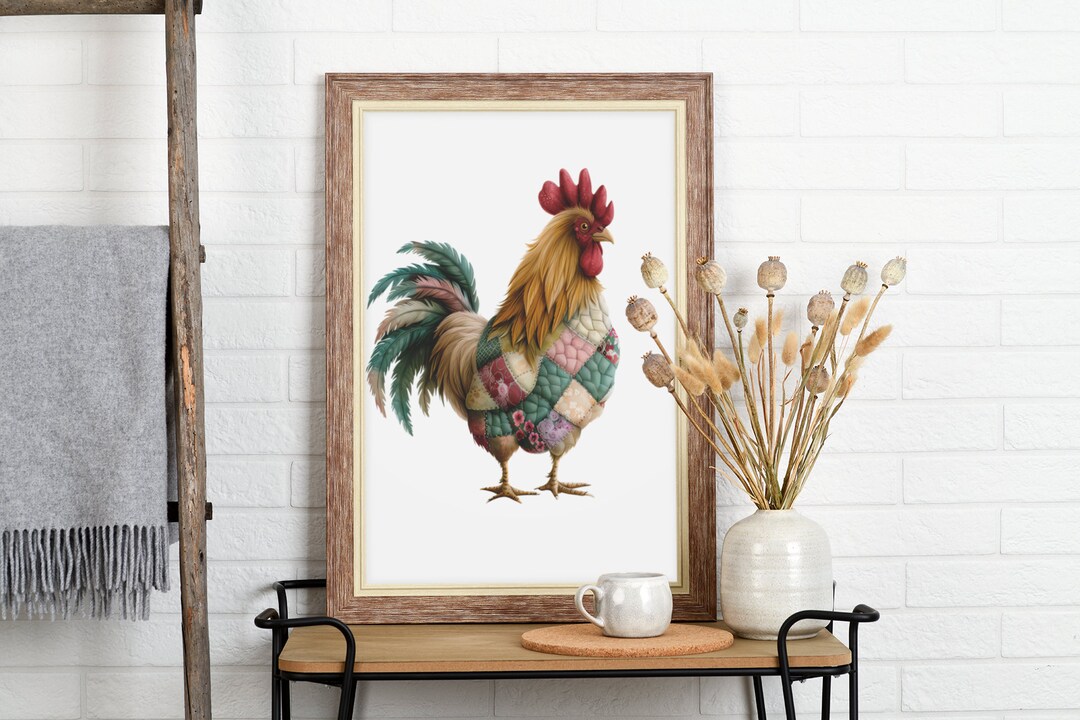 Patchwork Rooster Poster, Art Poster, Vintage, Wall Art, Premium Matte ...
