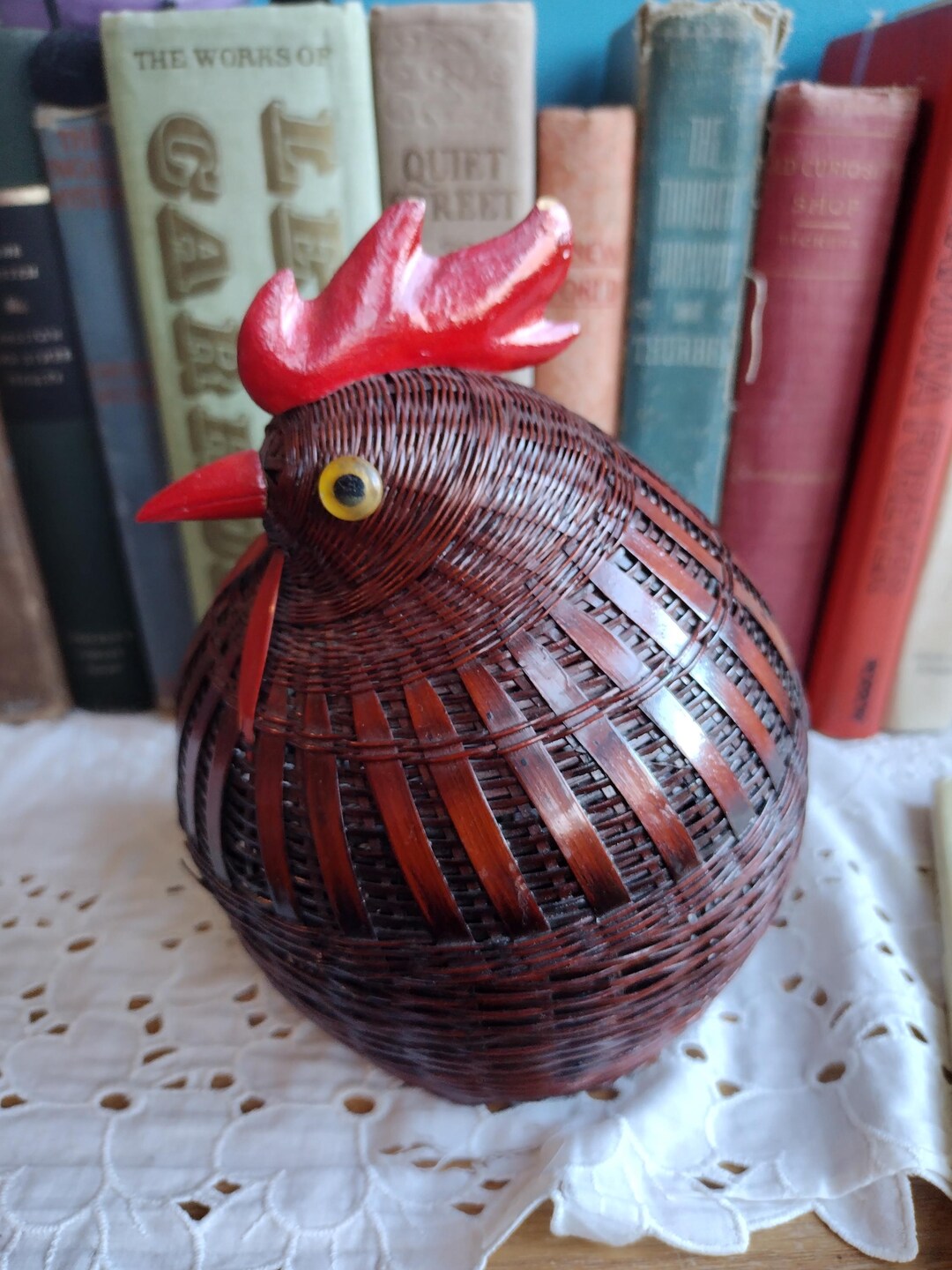 Vintage Chicken Rooster Basket Wood Round Cute Storage Small - Etsy