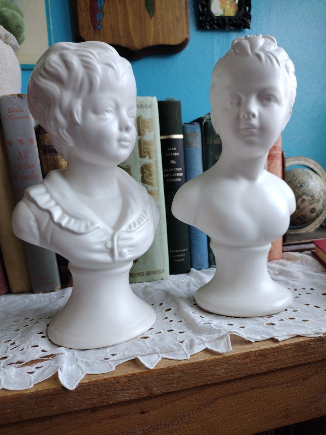 Set of Two Vintage Boy Girl Bust White Porcelain Busts Art Decor ...