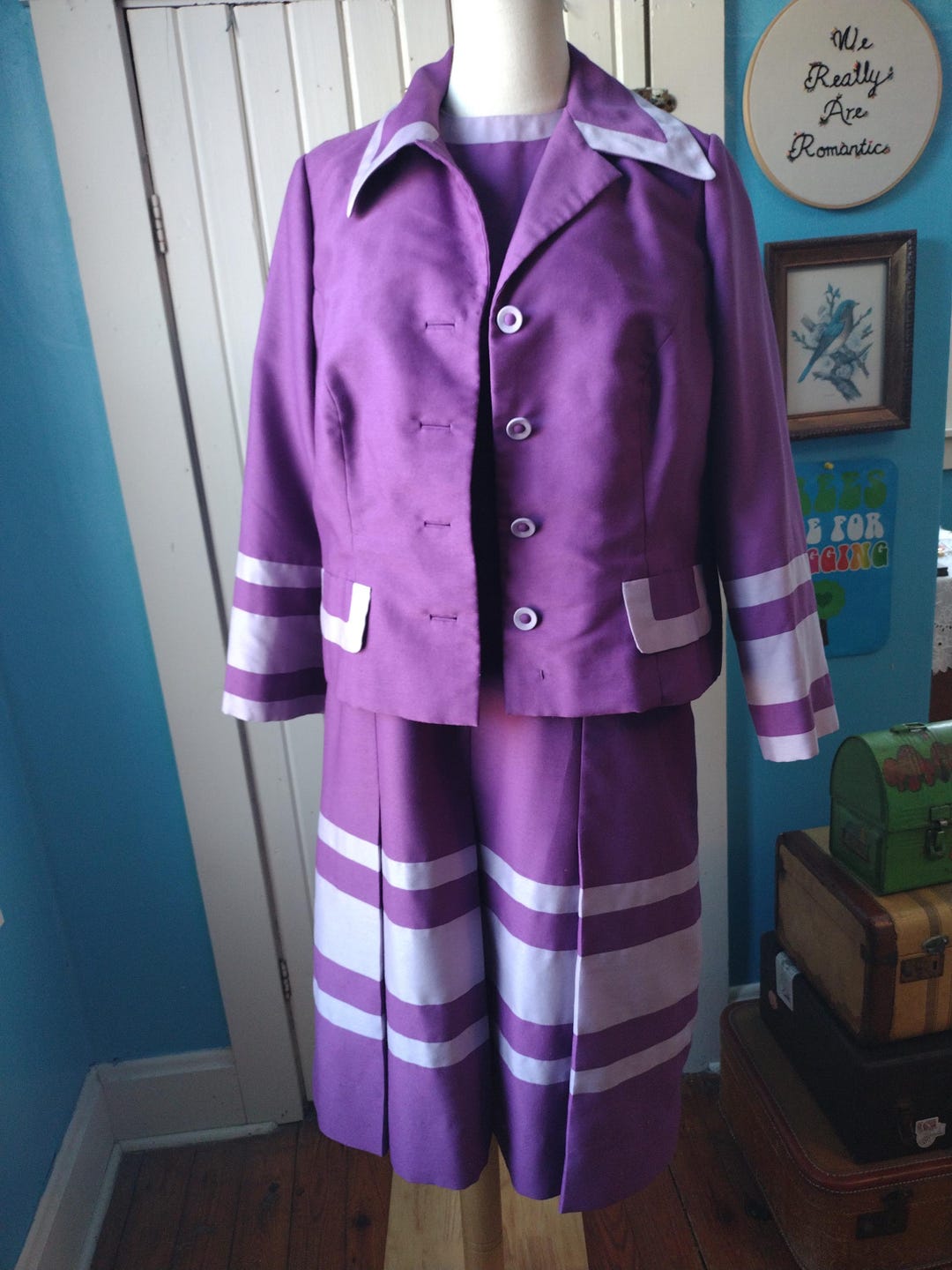 Vintage 60s Purple Dress and Blazer Set L XL Mod Short Sleeve Dress ...