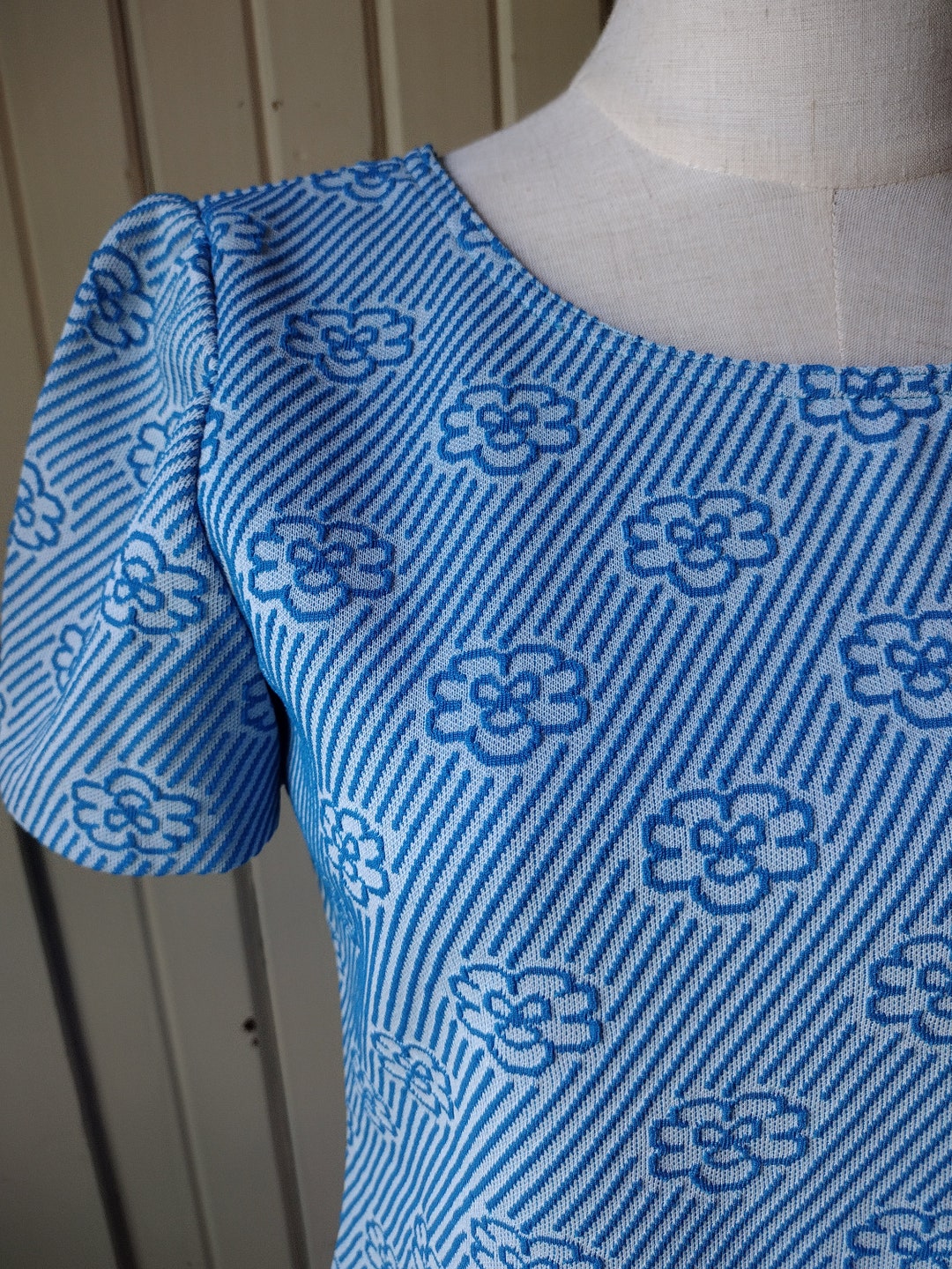 Vintage Blue Daisy Top 60s 70s Floral Short Sleeve Shirt - Etsy