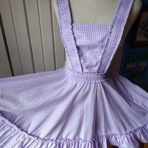 Vintage Purple White Gingham Pinafore Full Skirt Ruffle Checkered XS S ...