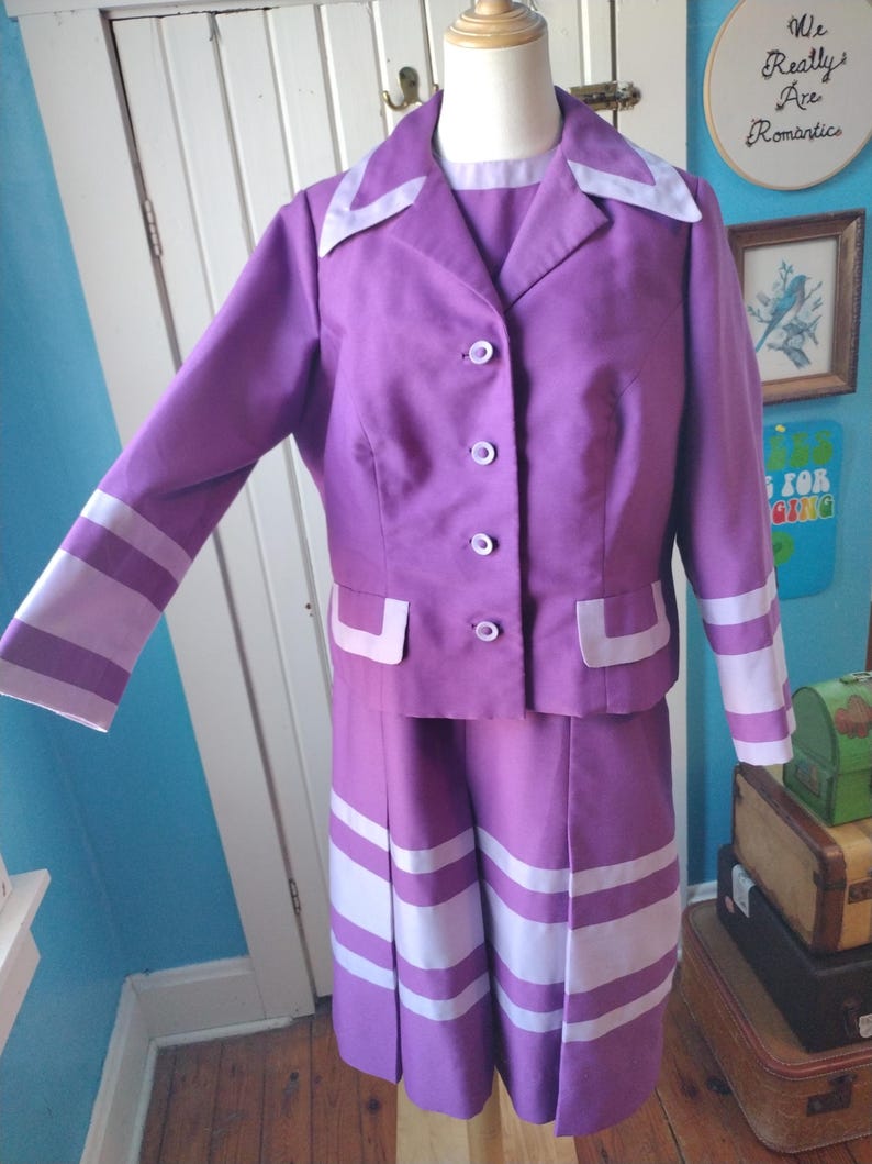 Vintage 60s Purple Dress and Blazer Set L XL Mod Short Sleeve Dress ...