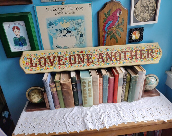 Vintage 60s 70s Love One Another Sign Yorkraft Wall Plaque Quote Floral ...