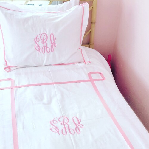 Monogram Twin Duvet With Ribbon Trestle Trim / Monogram - Etsy