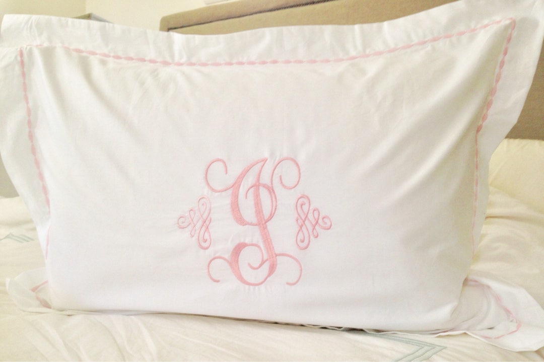 Monogram Pillow Sham With Custom Embroidered Border - Etsy