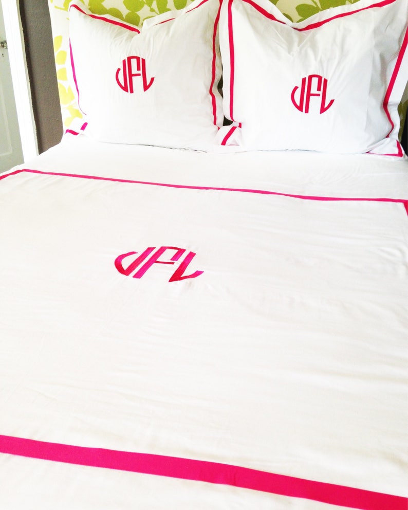 Monogram King Duvet With Ribbon Trim / Monogram Bedding / - Etsy