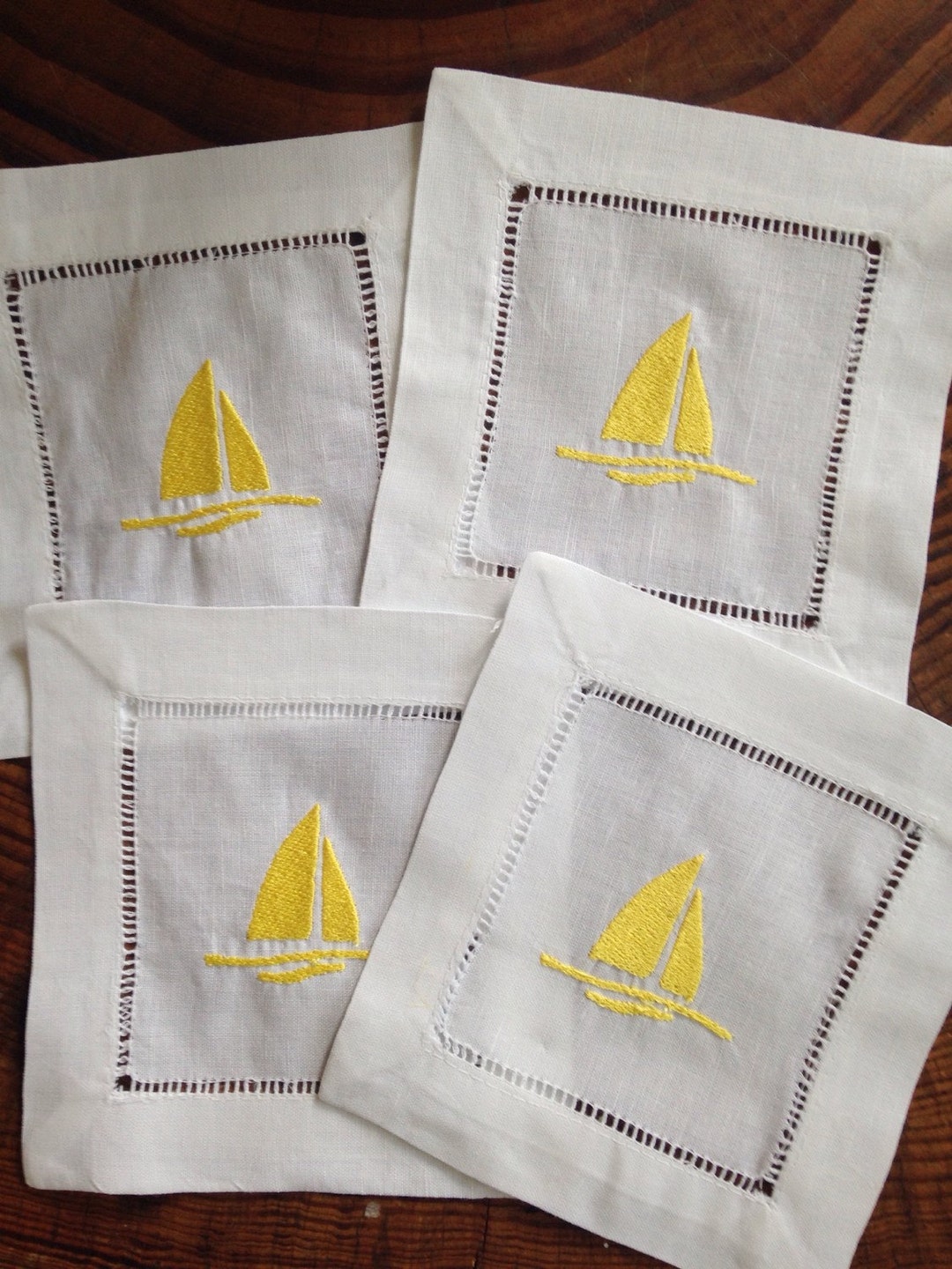 Cocktail Napkin With Embroidered Sailboat/ Monogram Gift - Set of 4 - Etsy