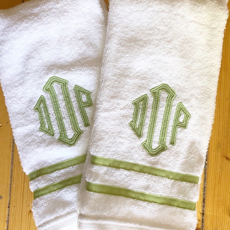 Monogram Applique Terry Cloth Hand Towel With Ribbon Trim / - Etsy