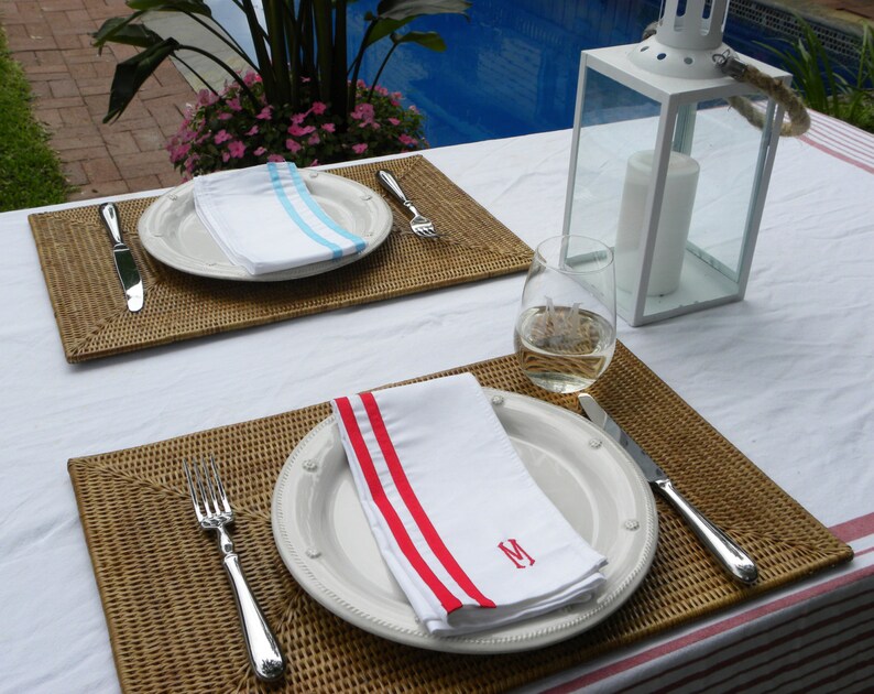 Monogram Napkin with Ribbon Stripes Set of 4 / Dinner Napkin | Etsy