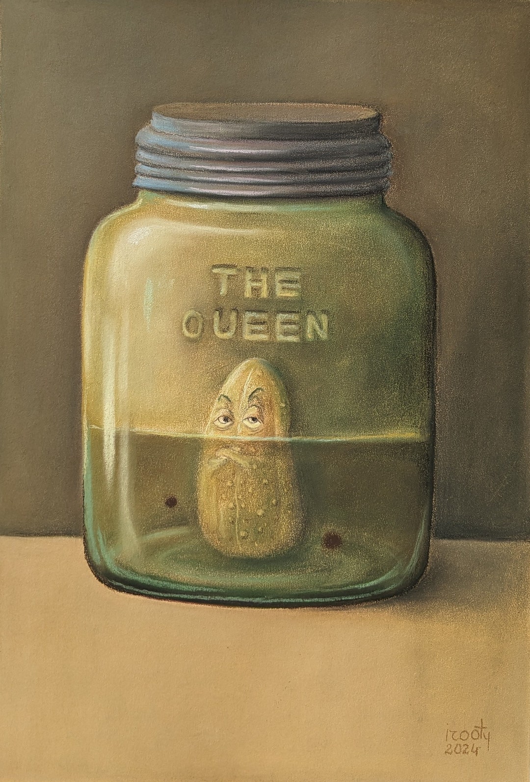 Original Pickle in A Jar Art Funny Painting for Kitchen Room Pastel ...