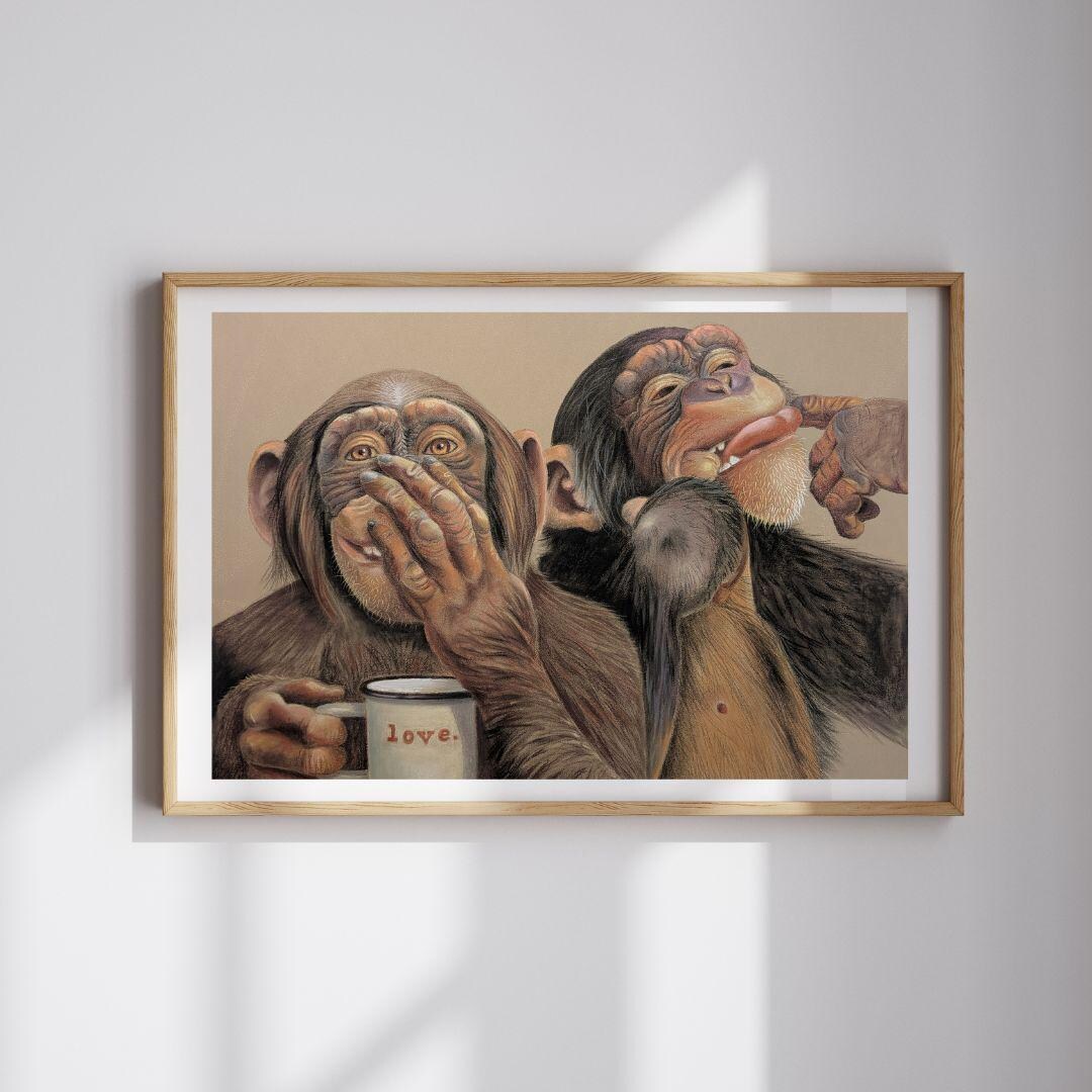 Two Monkeys Art | Original Pastel Painting - Etsy