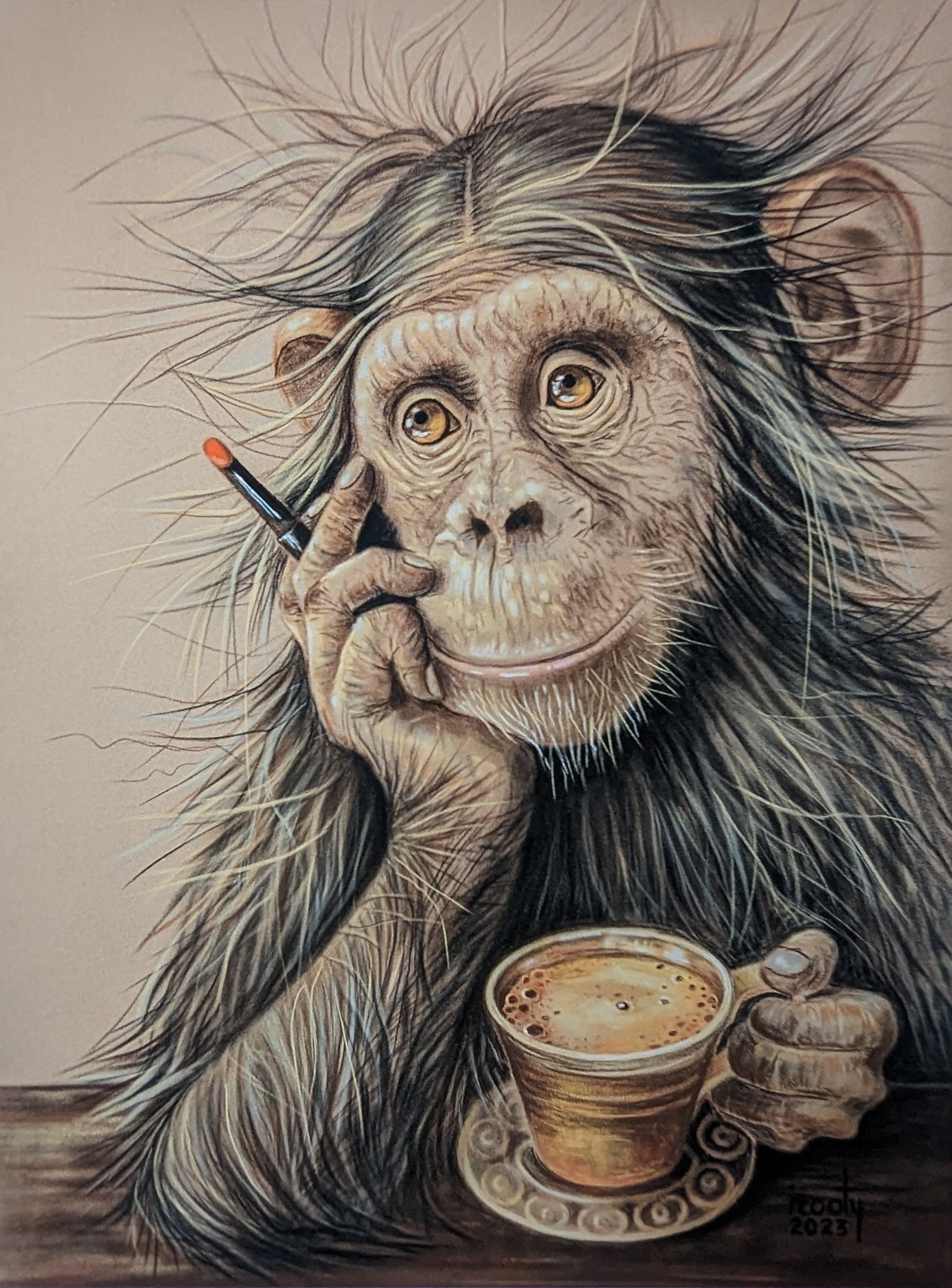 Monkey Drinking Coffee Print for Kitchen Room Meditating Monkey ...