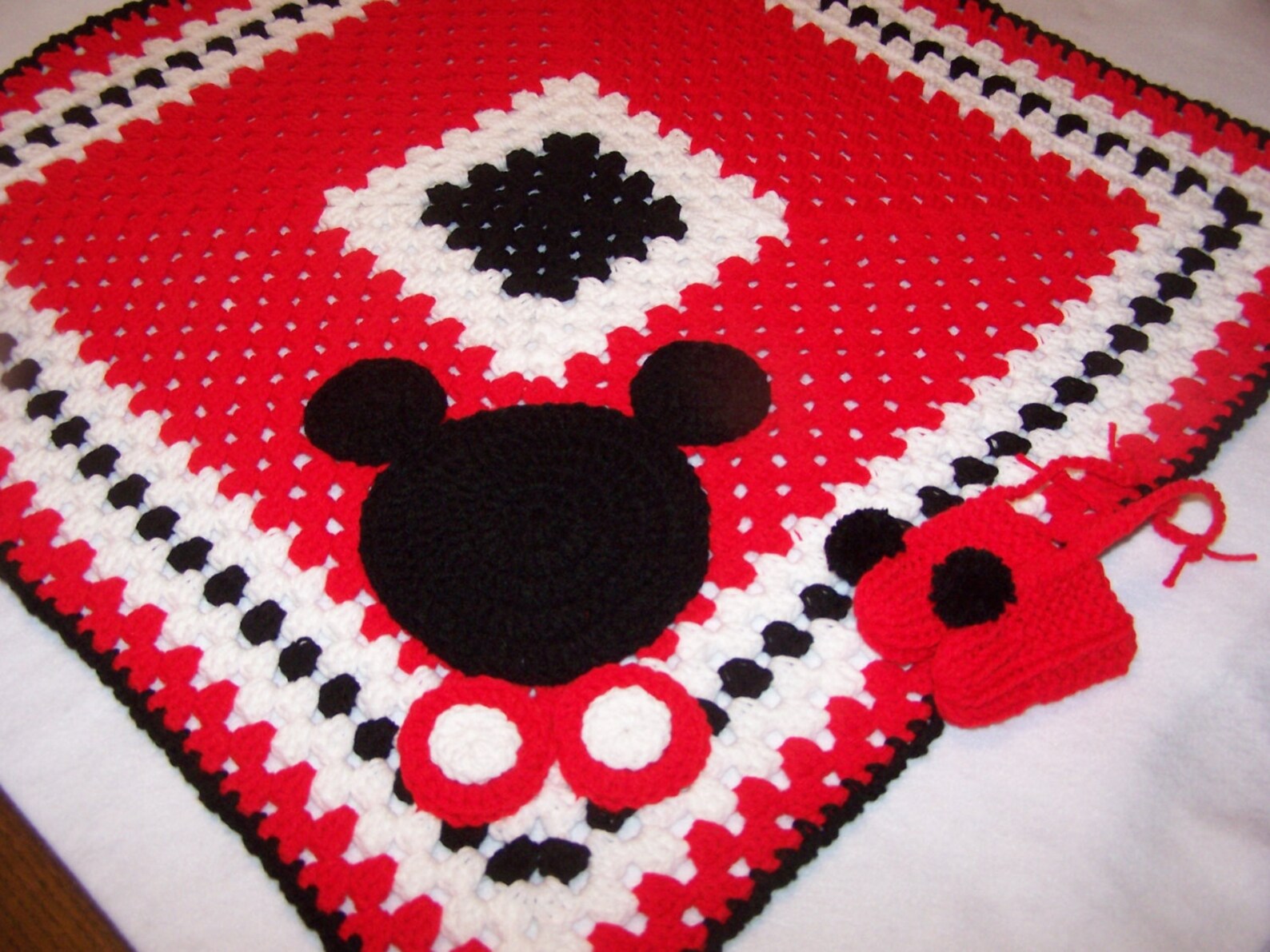 Hand Crocheted Disney Mickey Mouse Granny Square Baby Blanket | Etsy