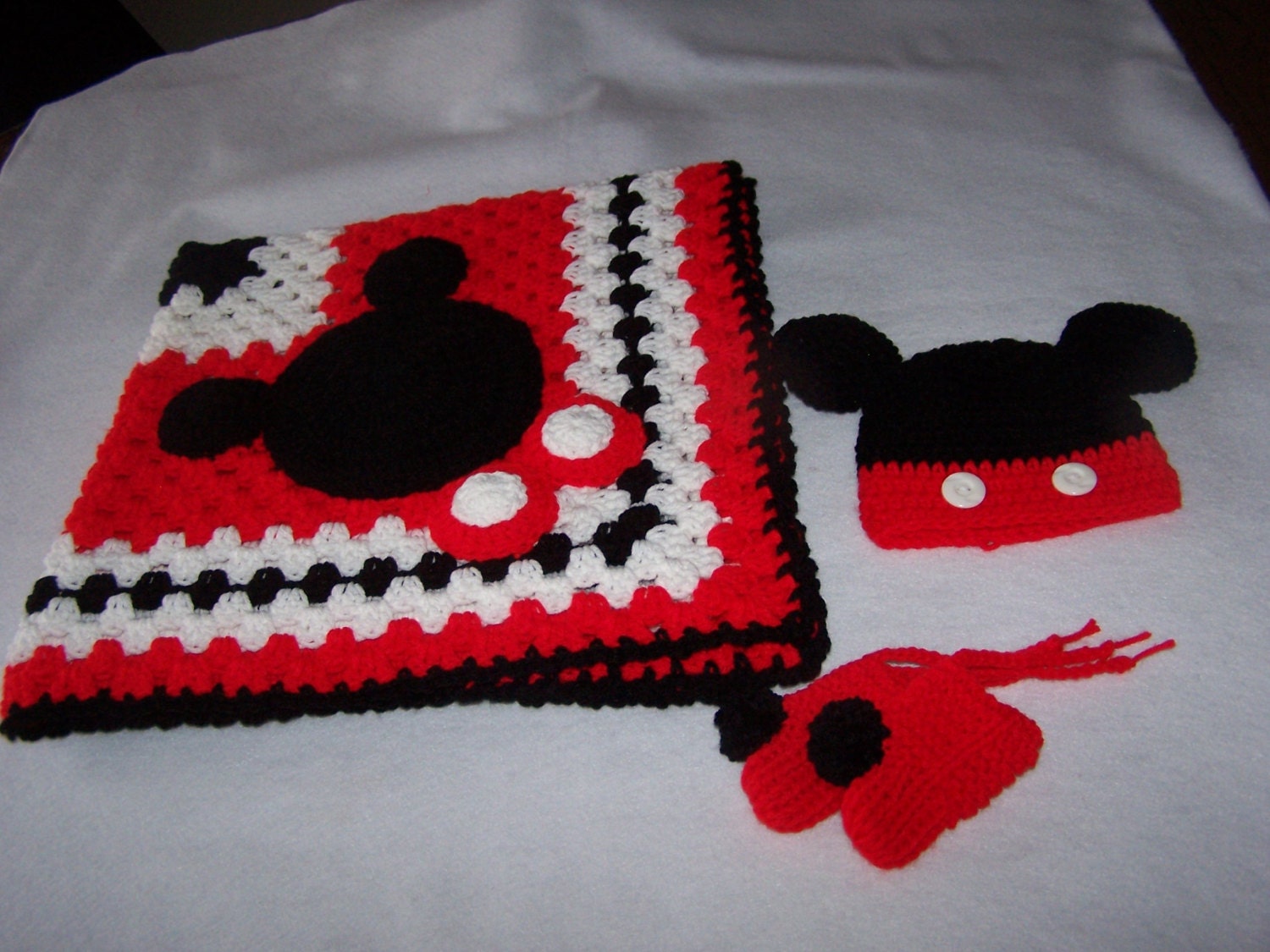Hand Crocheted Disney Mickey Mouse Granny Square Baby Blanket | Etsy