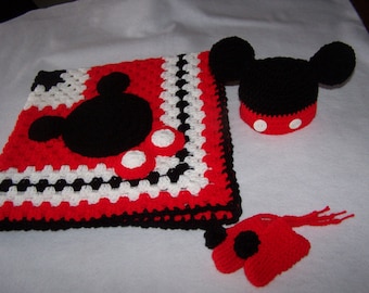 Black Gray White Minnie Mickey Mouse Crochet Afghan Baby - Etsy