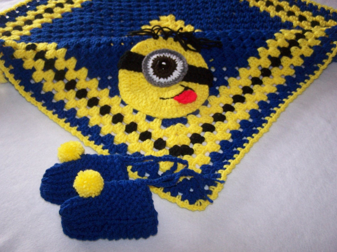 Hand Crocheted Minion Granny Square Baby Blanket/ Afghan Plus Knit ...