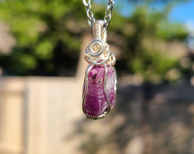 Ruby Wire Wrapped Pendant, Ruby Necklace, July Birthstone, Red Crystal ...