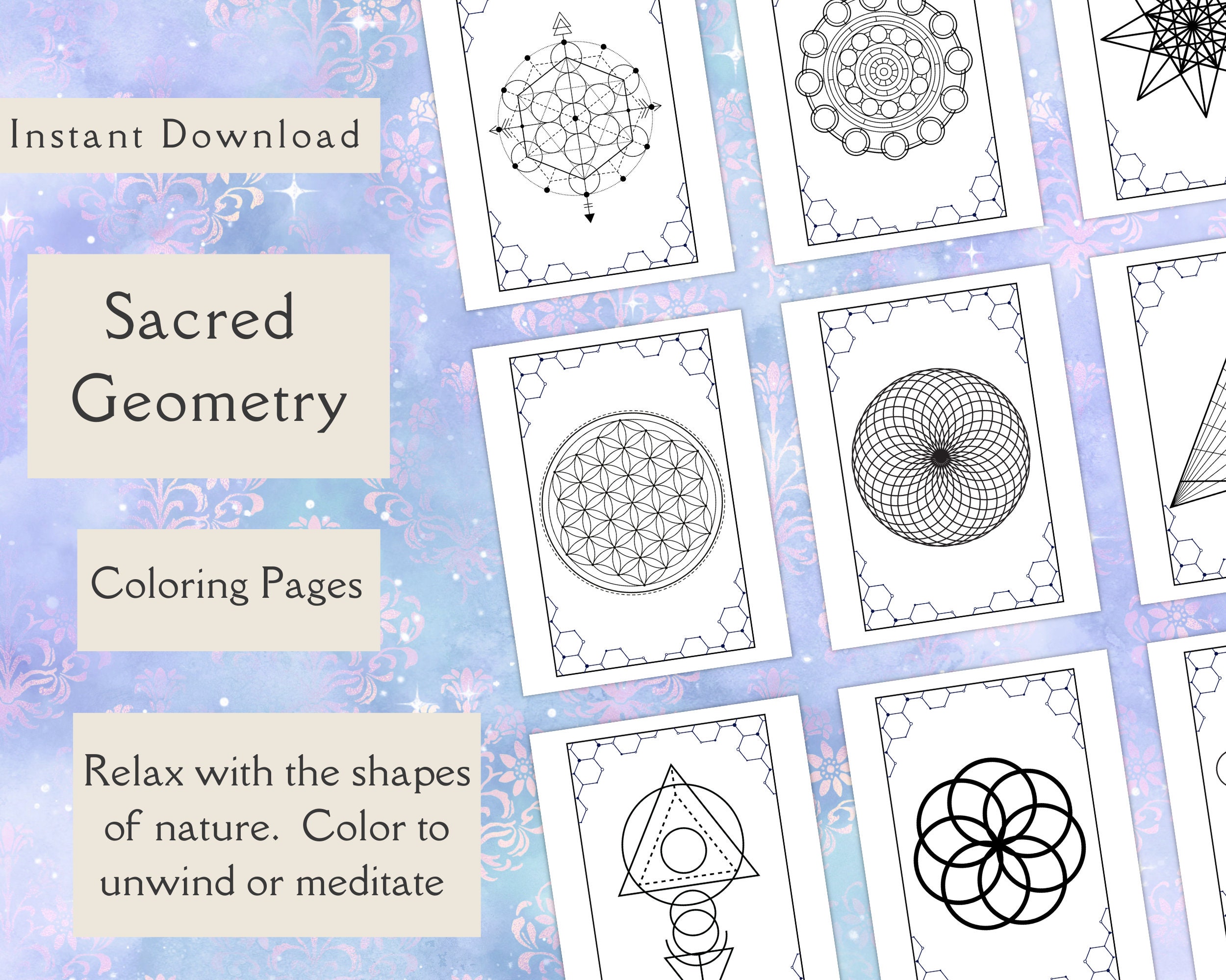 Sacred Geometry Coloring Pages: Digital Download Geometric - Etsy